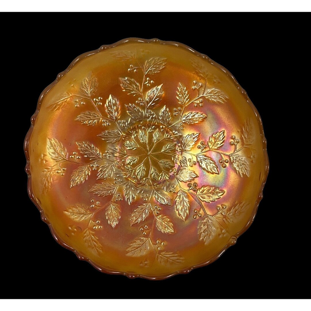 Vintage Fenton Marigold Carnival Glass Holly Bowl Footed 8 Wide ...