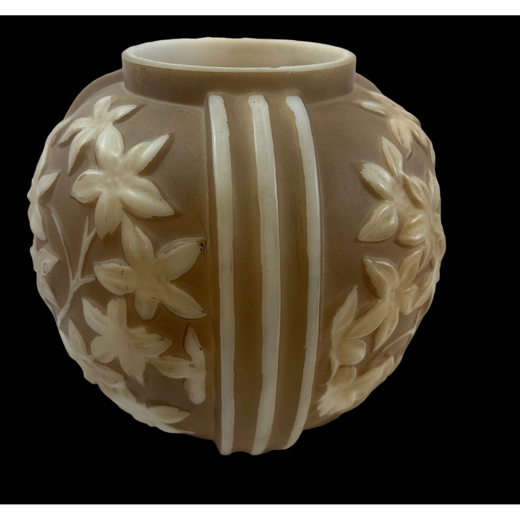 Vintage Phoenix Glass Sculptured Artware Star Flower Brown Tan Vase 6. ...