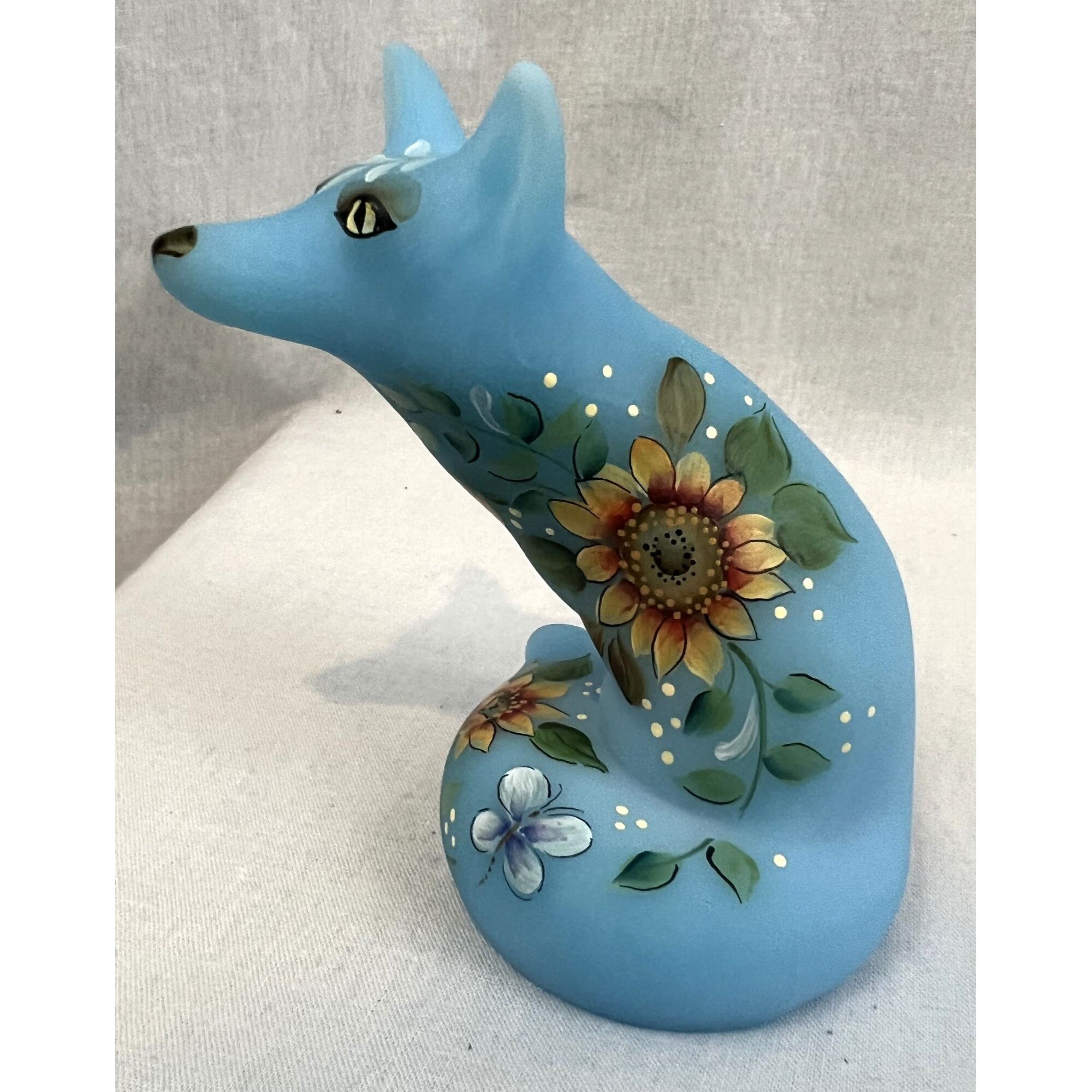 2022 Fenton Glass FOX Sunflower Delight Robin Egg Blue HP Kim - Etsy
