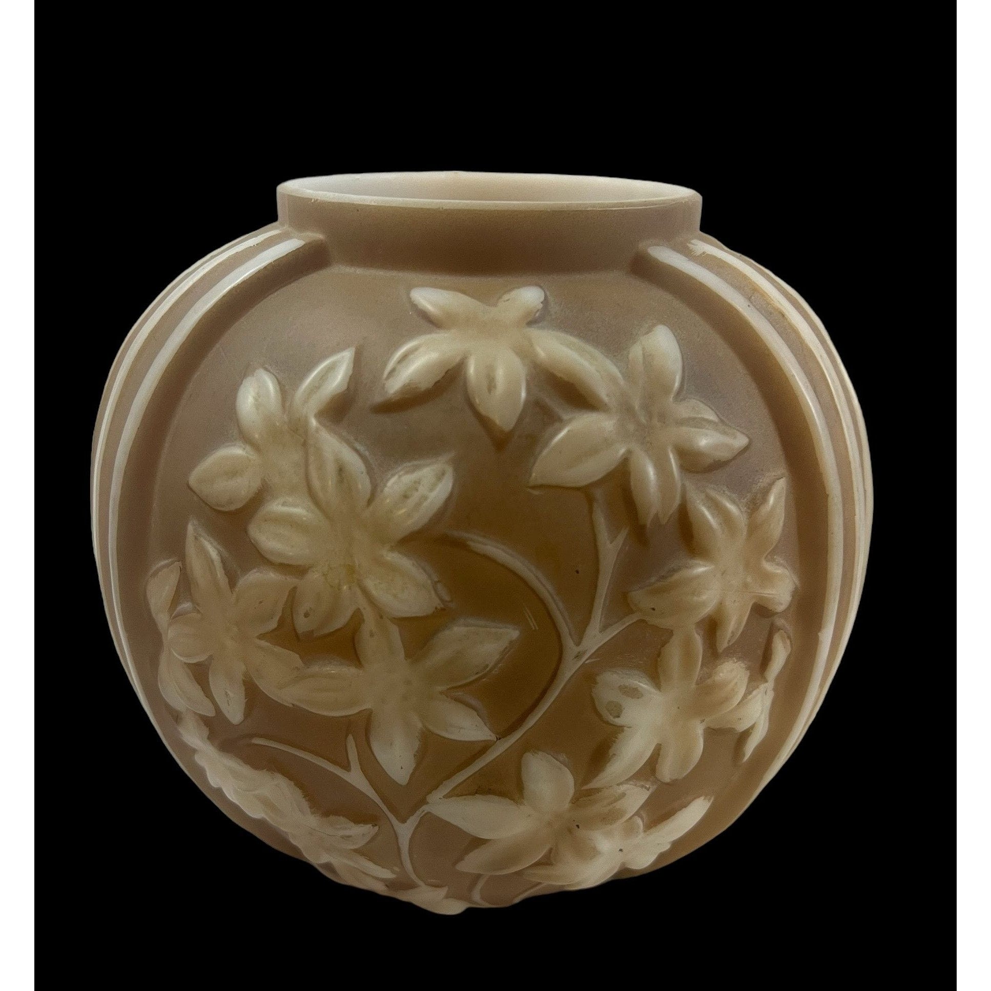 Vintage Phoenix Glass Sculptured Artware Star Flower Brown Tan Vase 6. ...
