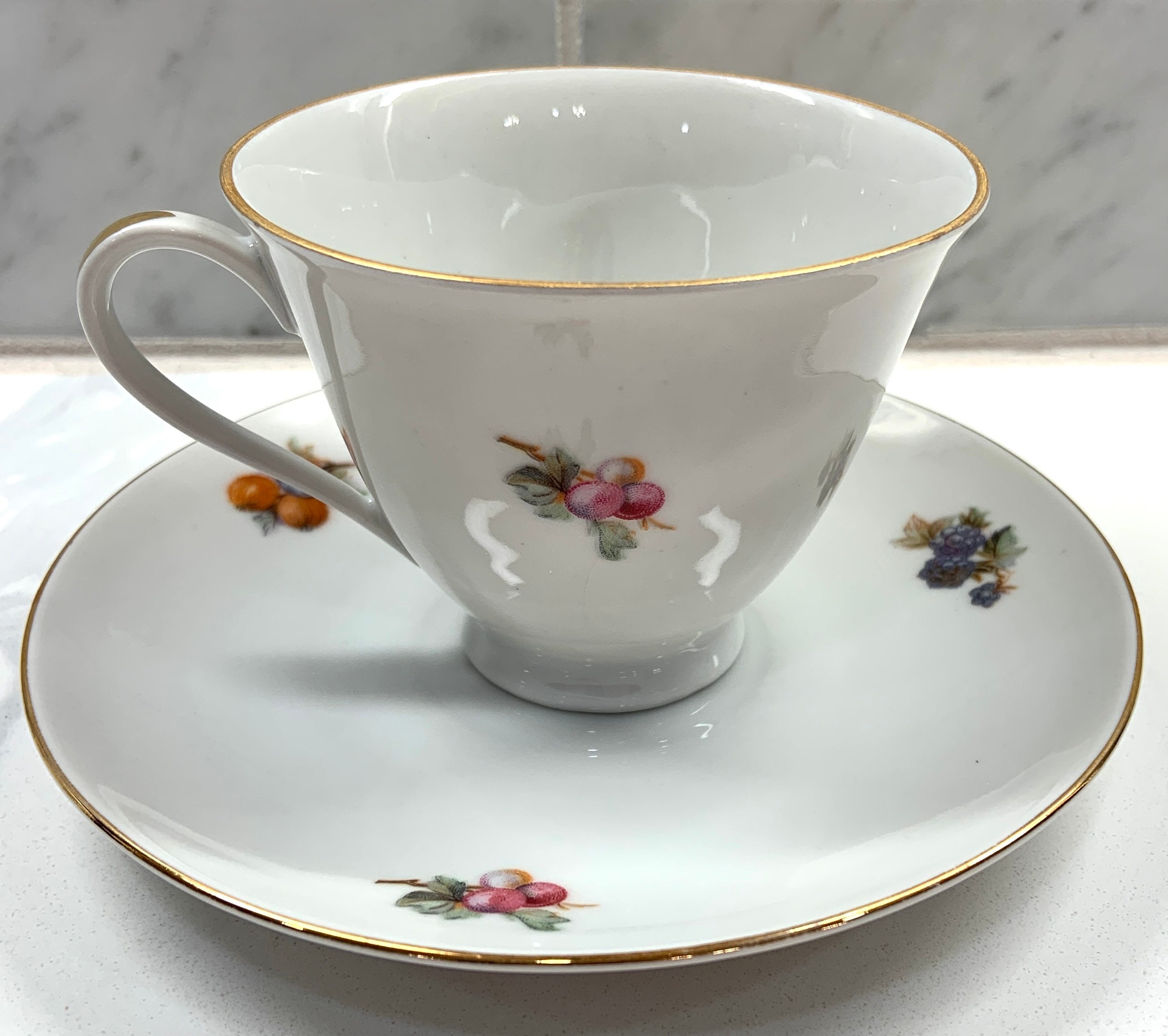Vintage German Tea Cup and Saucer Fine China Fruit & Berries Bouquet - Etsy