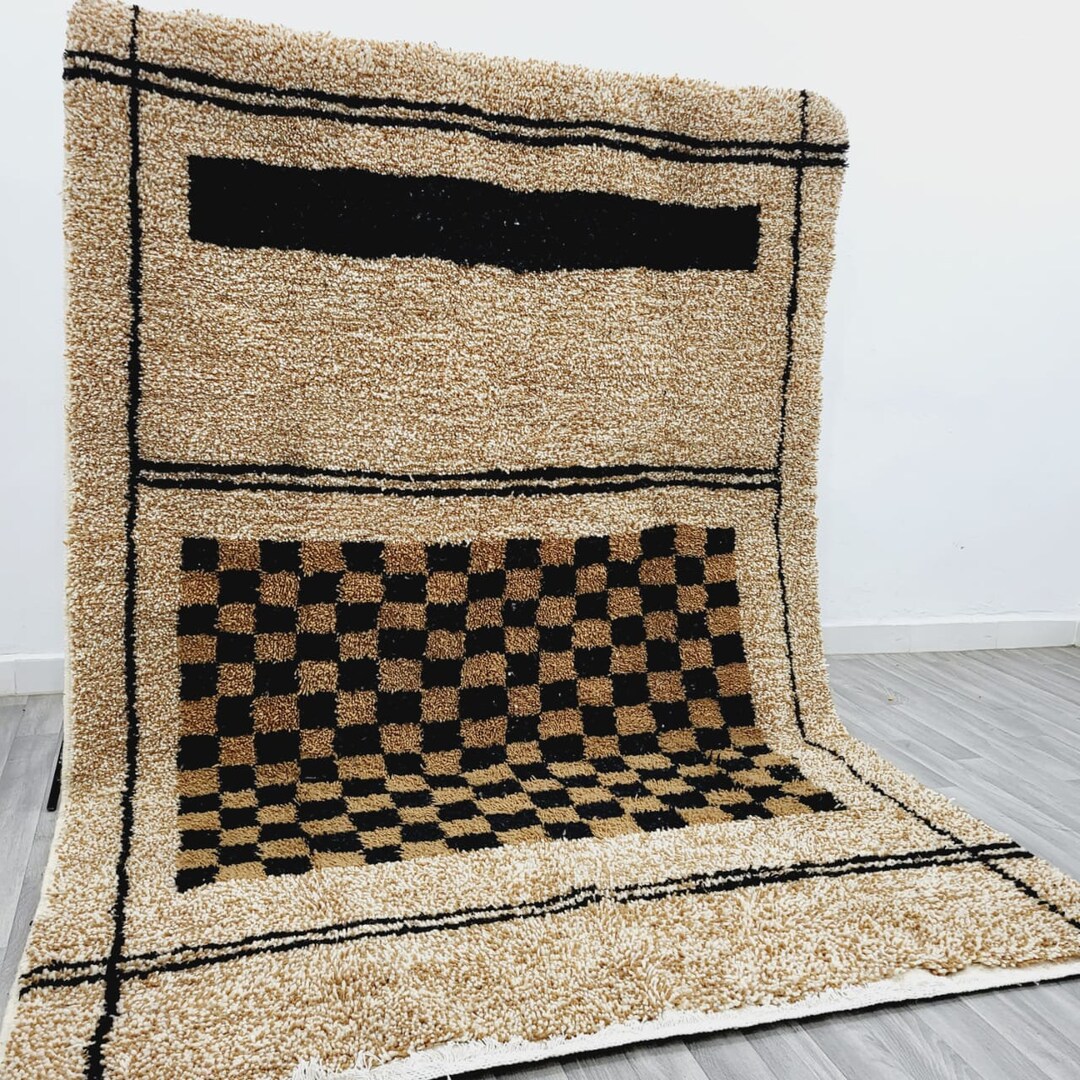Sand Cheque Box Moroccan Wool Rug - Etsy