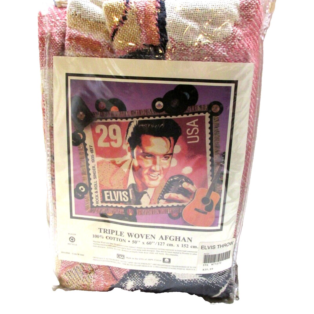 Elvis Presley Rock N Roll Singer Postage Stamp Triple Woven Afghan ...