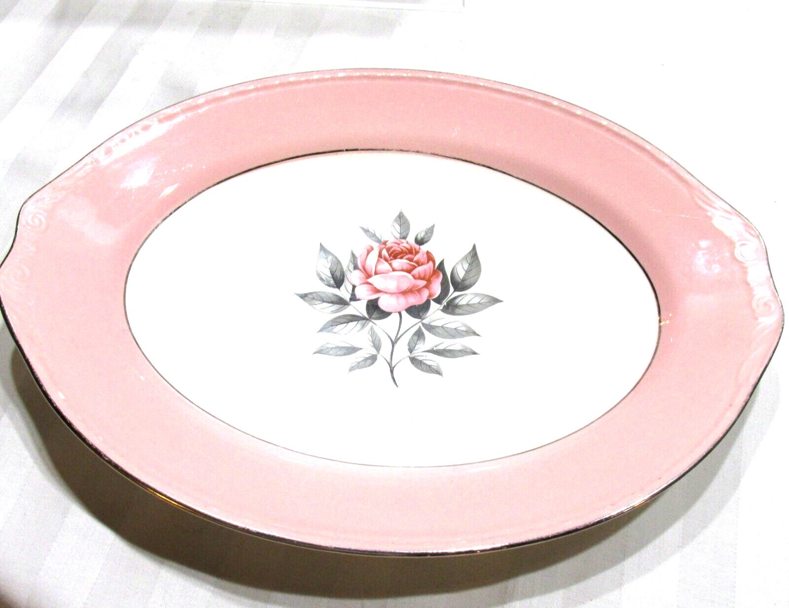 Norway Rose 12" Oval Serving Platter Cunningham & Picket Pink White ...