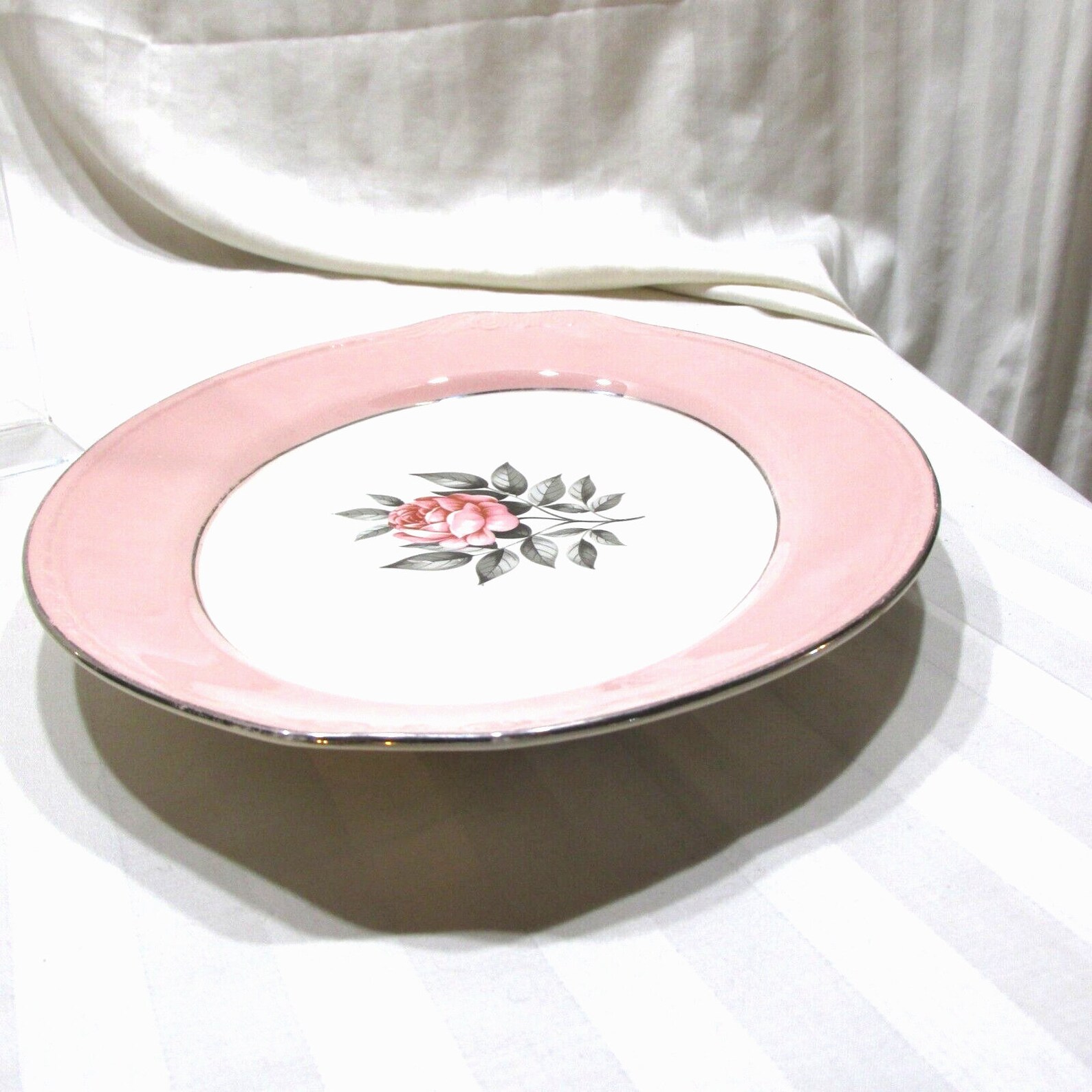 Norway Rose 12" Oval Serving Platter Cunningham & Picket Pink White ...