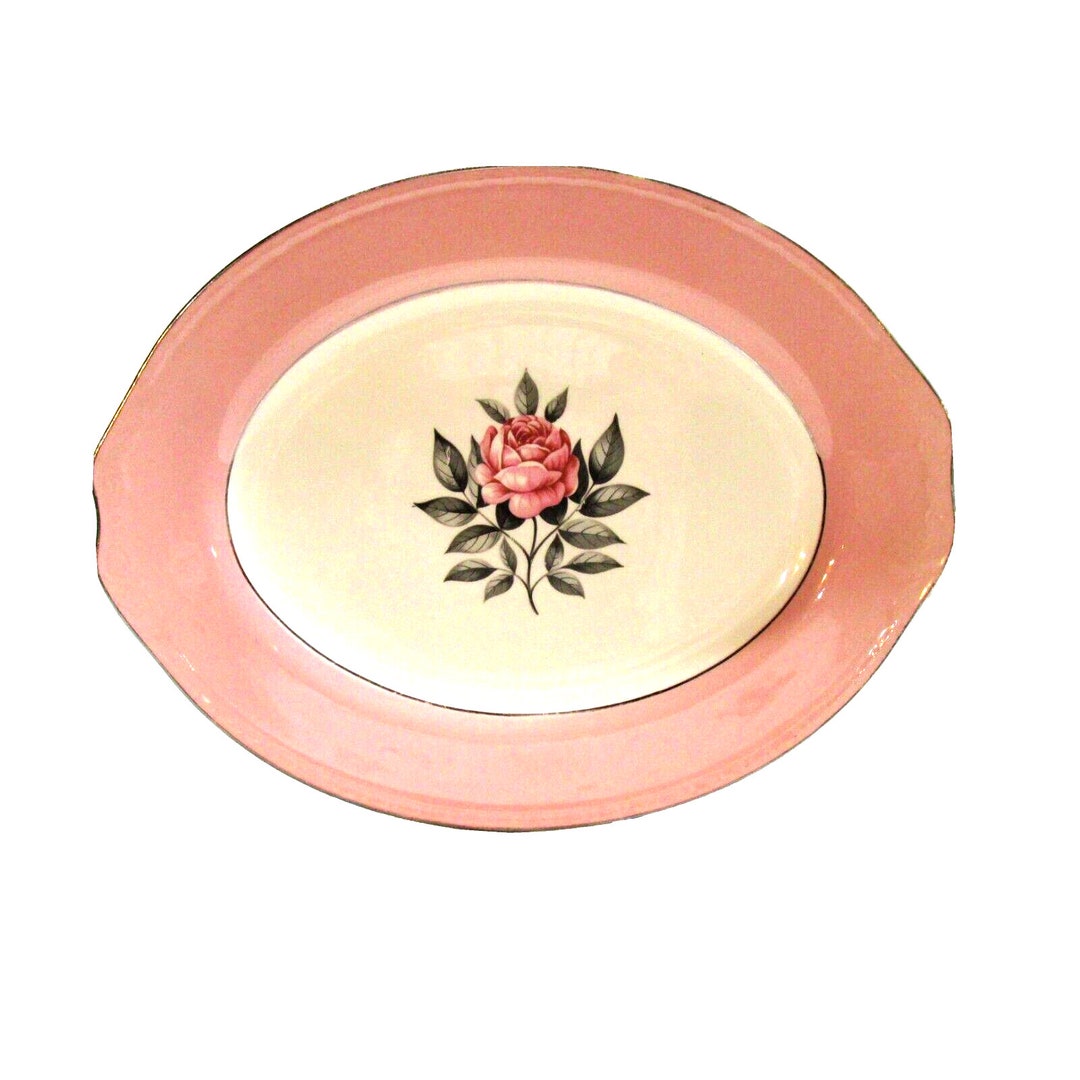 Norway Rose 12" Oval Serving Platter Cunningham & Picket Pink White ...