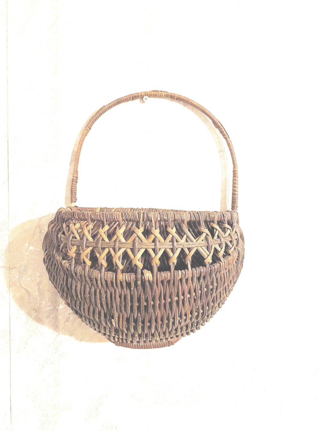 Vintage Dark Brown Wicker Wall Basket - Etsy