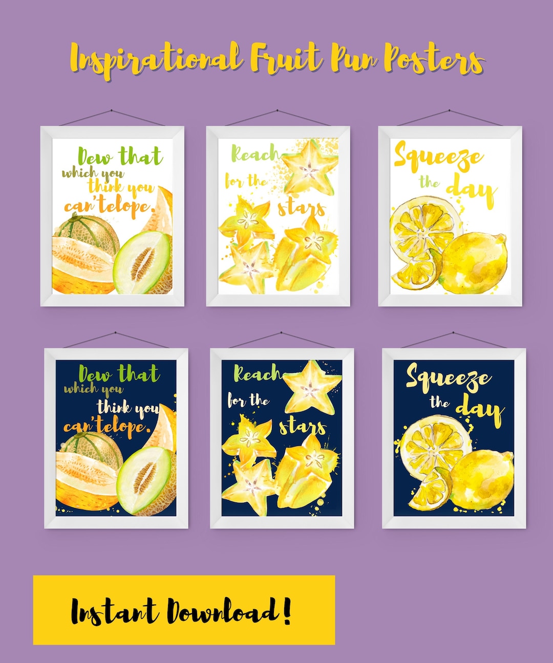 Inspirational Posters (with Puns & Watercolor Fruit) - Etsy