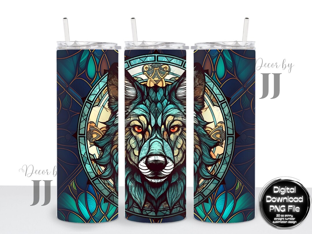 Stained Glass Wolf Wolf Stained Glass Turquoise Teal Sublimation Design ...