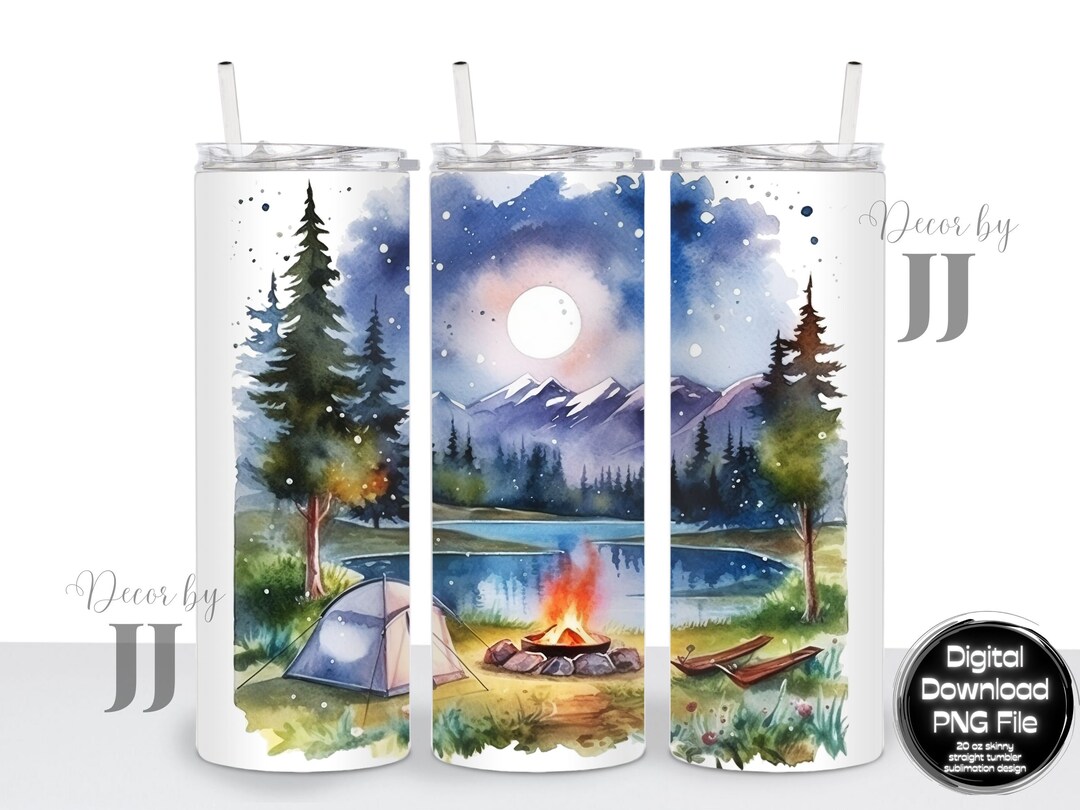 Watercolor Camping, Forest, Tent, Watercolor Art, Lake, Camping ...