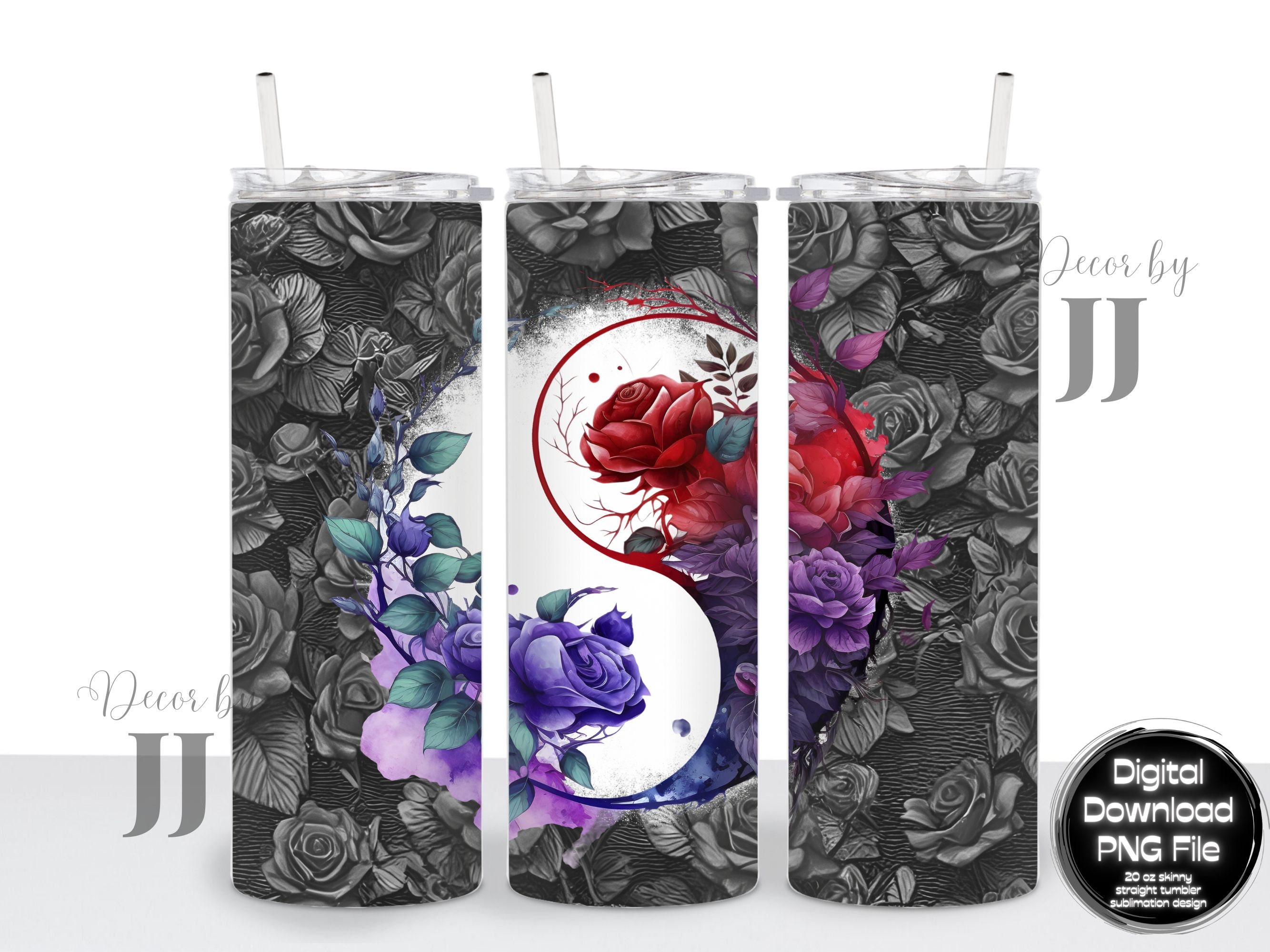 Floral Yin Yang Yin Yang Roses Floral Alcohol Ink AI Sublimation Design ...
