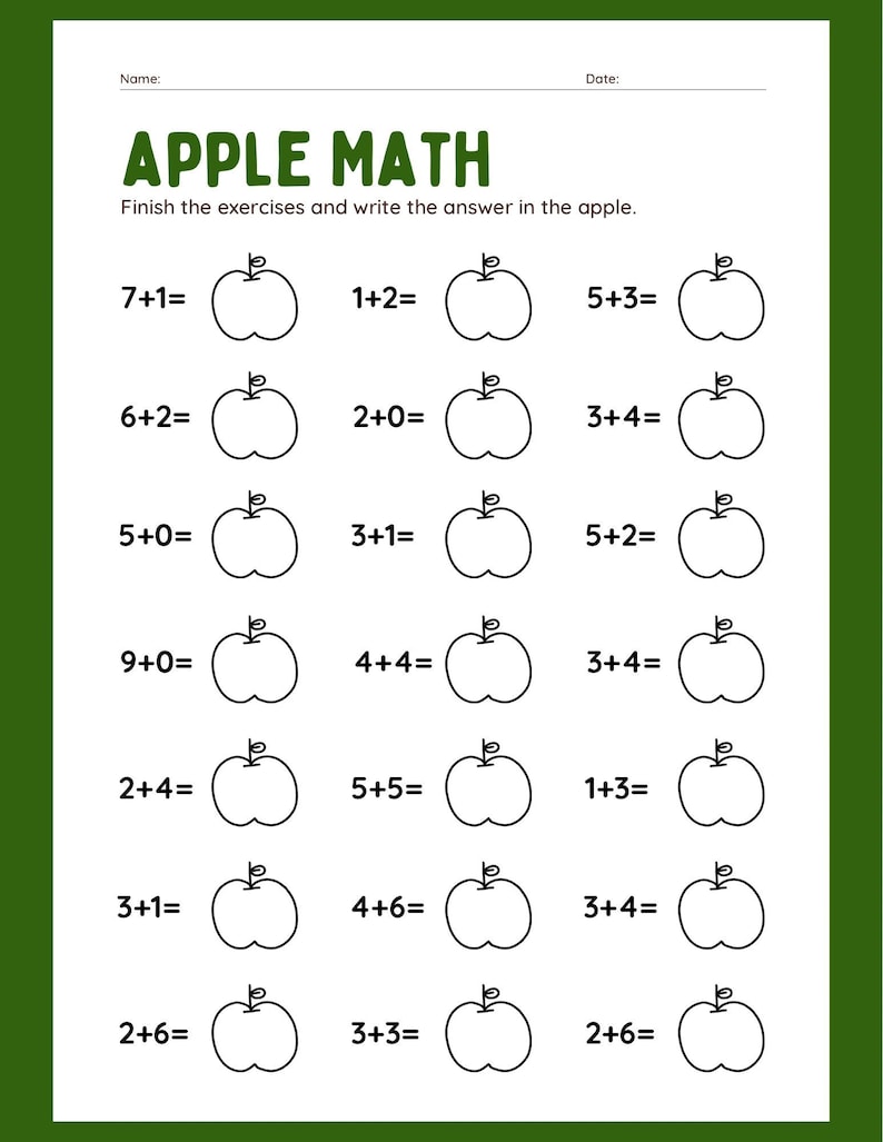 Apple Math Addition Worksheet | Digital File | Easy Math | Teachers or ...