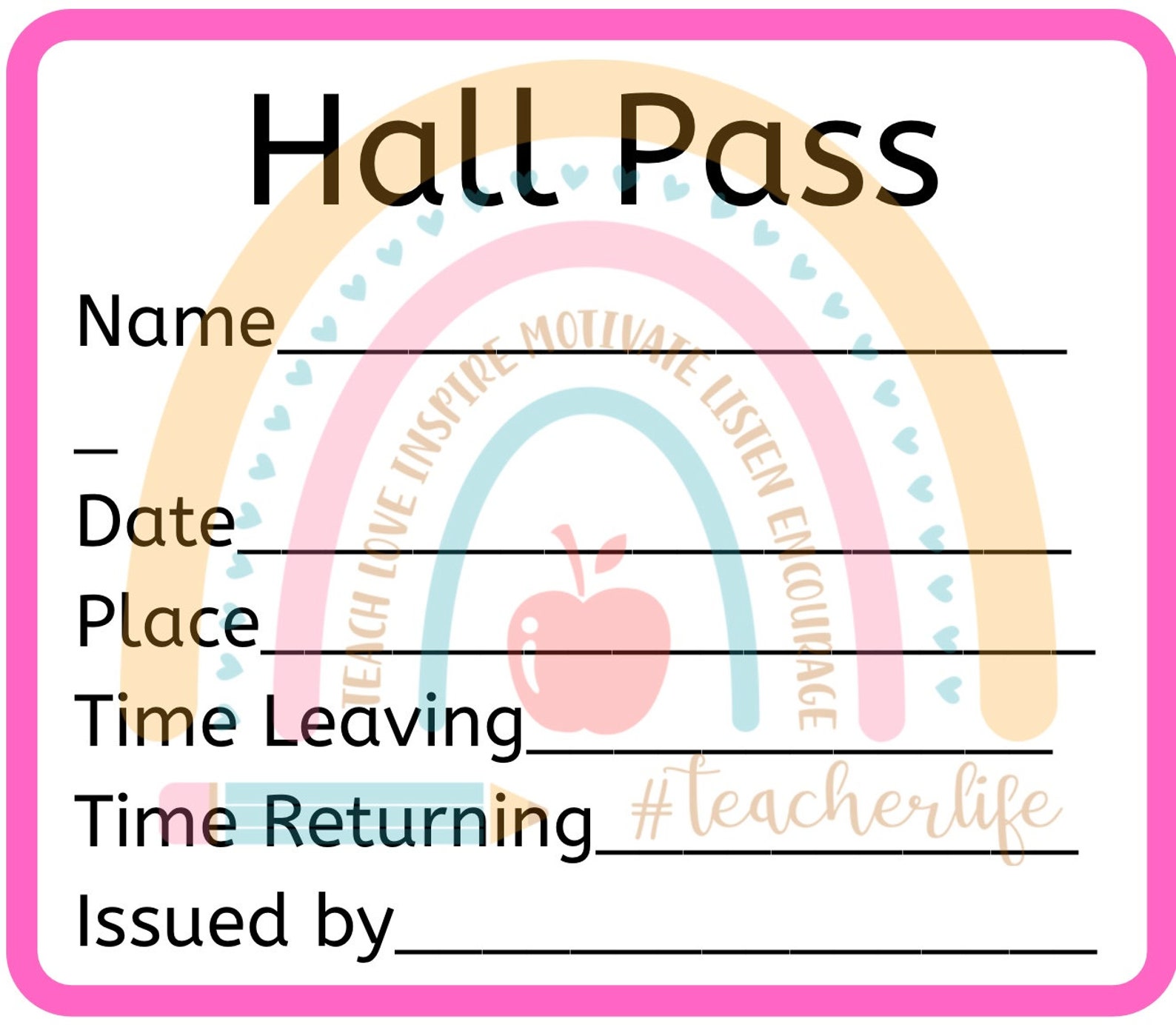Downloadable Hall Pass | Digital File | Hall Pass | Teacher Needs - Etsy