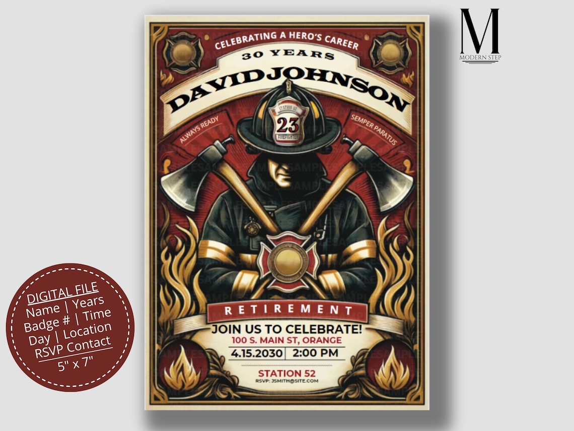 Retirement Invitation, Firefighter Retirement Printable Template ...