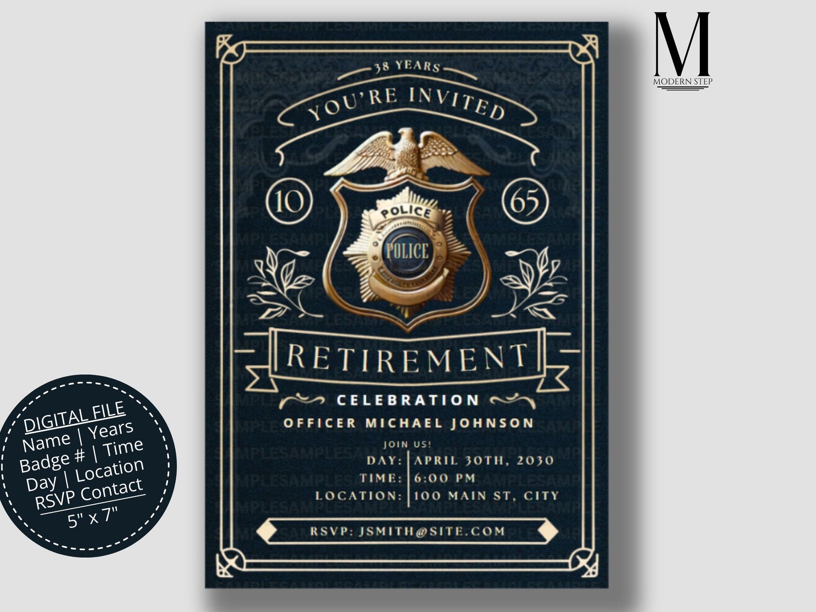 Police Retirement Invitation Police Officer Printable Template Navy ...