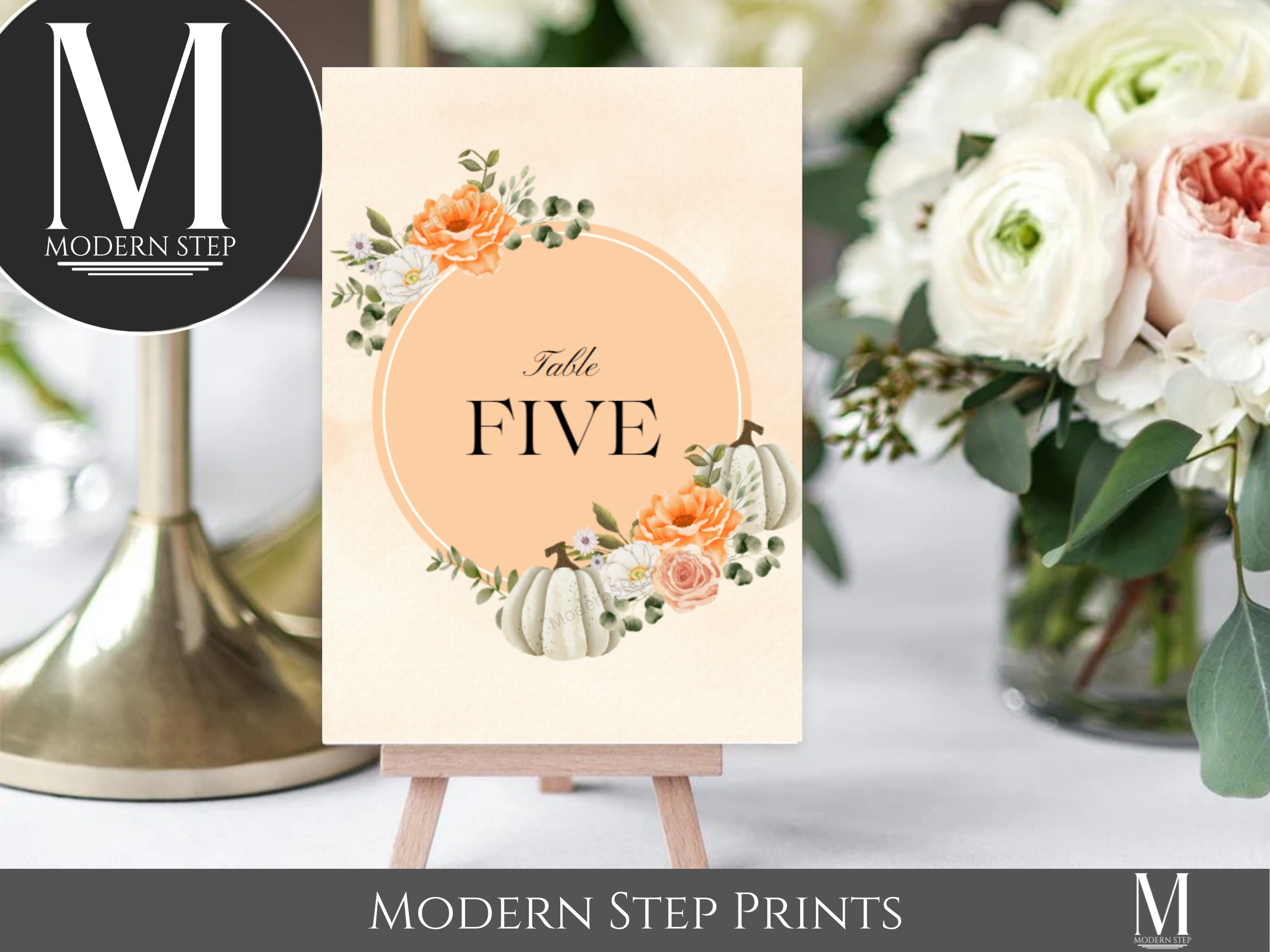 Printable Fall Table Numbers, Pumpkins & Orange Flowers, Autumn, Good ...