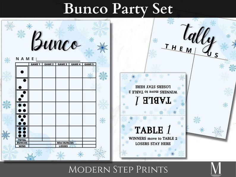 Bunco Printable Winter Bundle of Score Cards for Bunco Birthday Game ...
