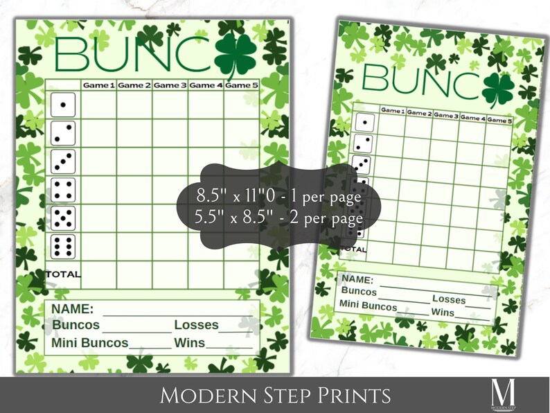 St Patrick's Day Bunco Score Card, Luck Shamrock Irish St Patty's Party ...