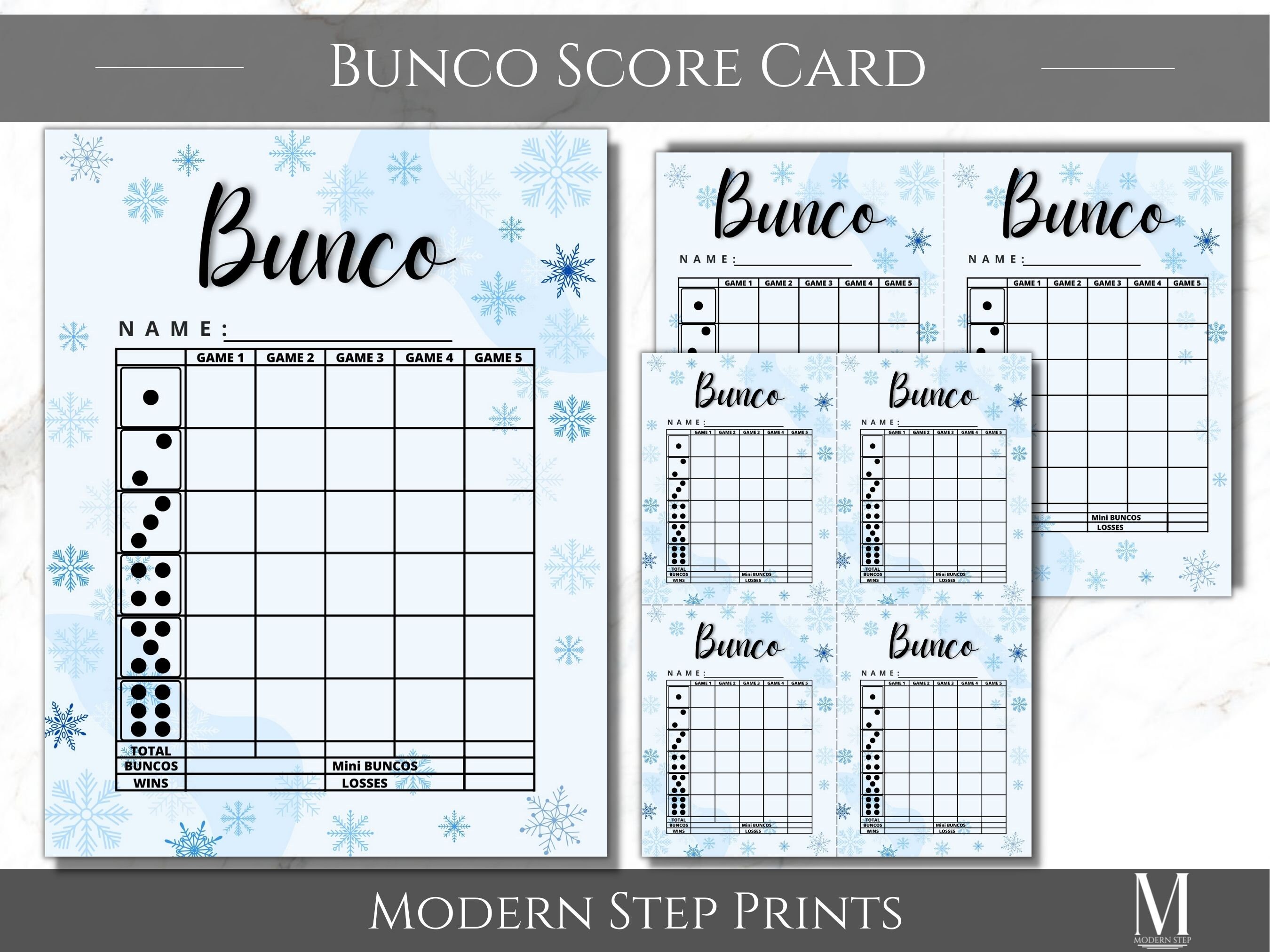 Bunco Printable Winter Bundle of Score Cards for Bunco Birthday Game ...