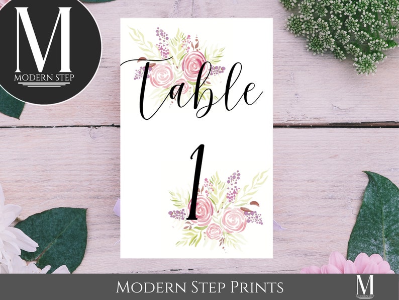 Watercolor Table Numbers, Pink Floral Printable, Springtime Roses ...
