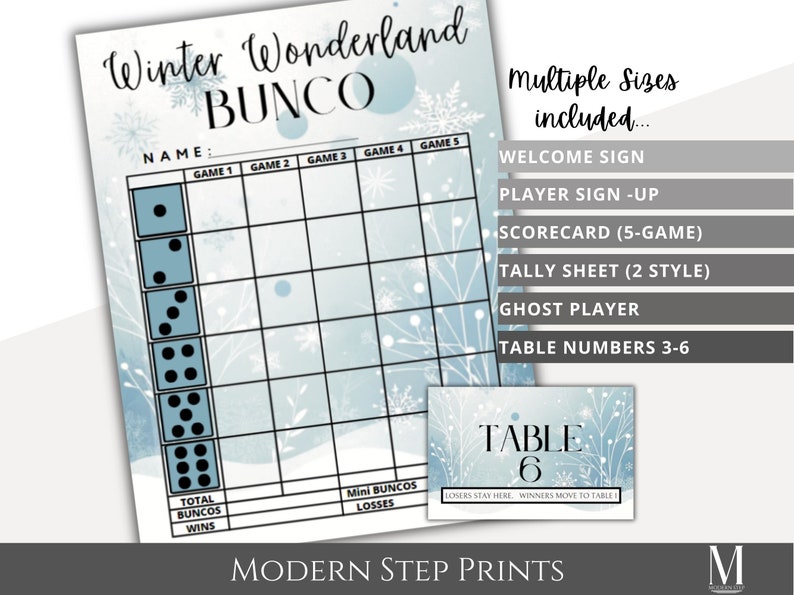 Bunco Score Sheets for Christmas Party Game Winter Wonderland ...