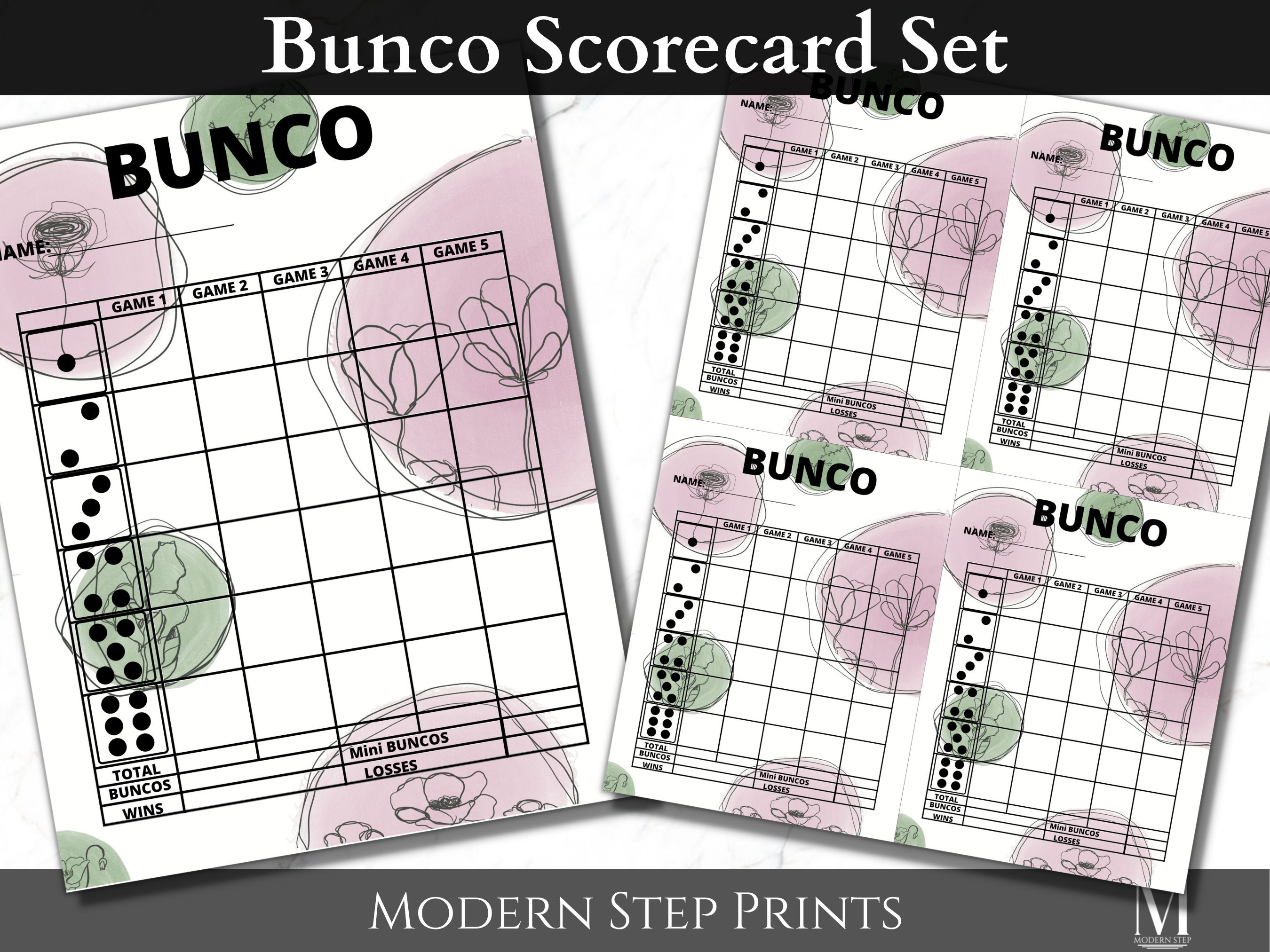 Bunco Springtime Pink and Green Score Card, Editable Score Pad ...