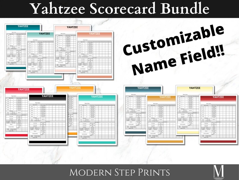Editable Yahtzee Score Card Set Custom Yahtzee Score Pad Scoresheet Fun ...