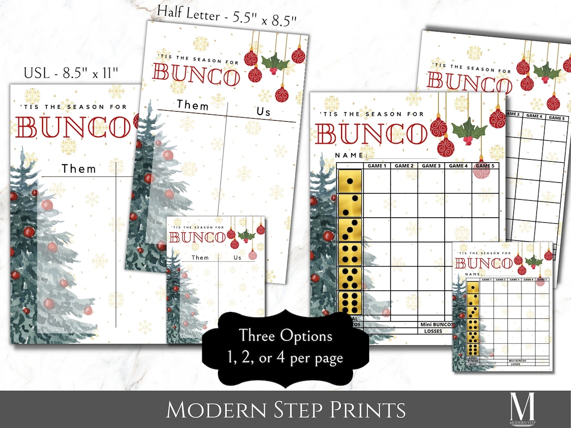 Printable Bunco Christmas Package of Score Cards, Tally Sheets, Winter ...