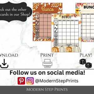 Printable Bunco Fall Bundle of Score Cards, Halloween Game Card ...