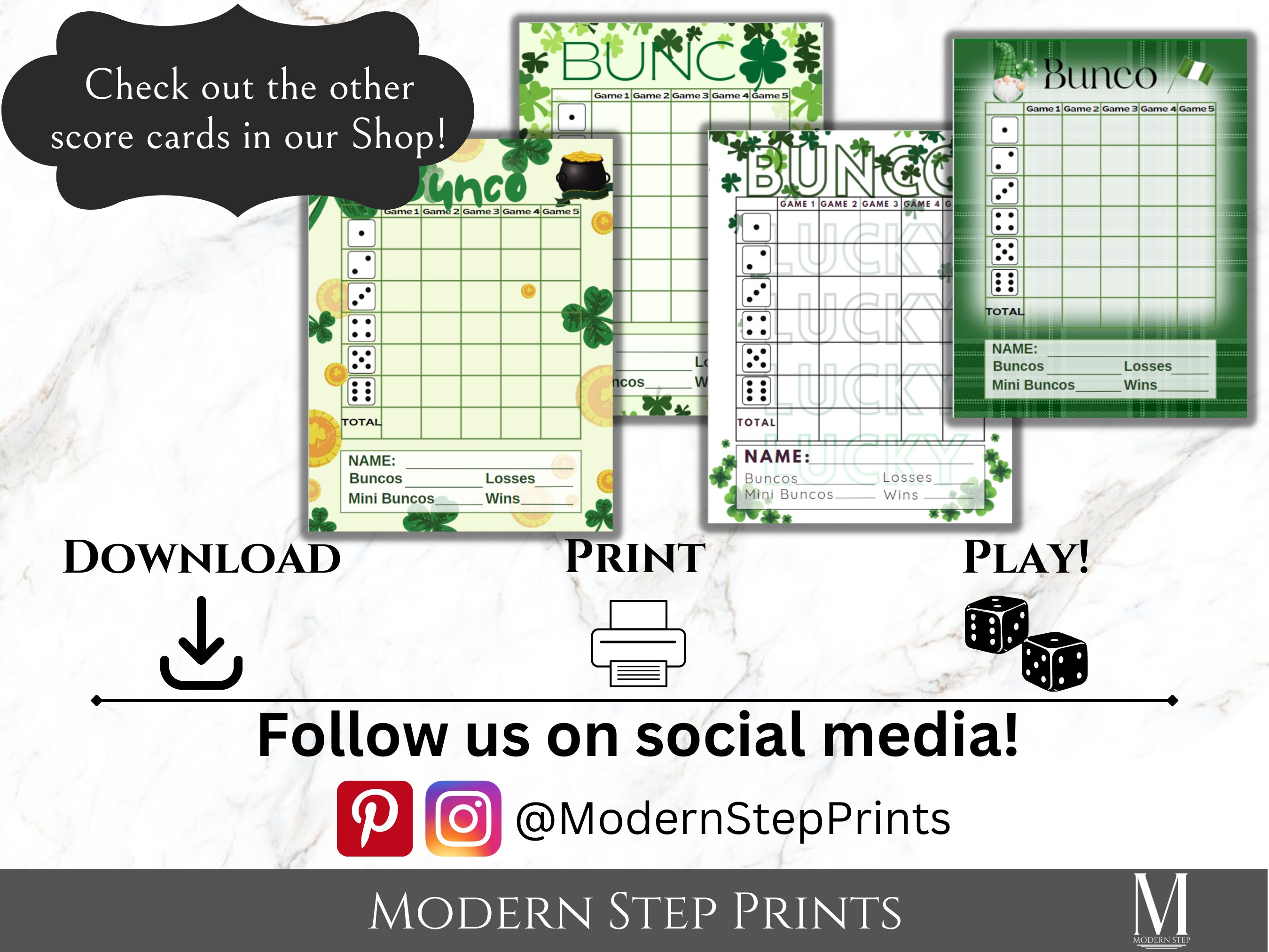 St Patrick's Day Bunco Score Card, Luck Shamrock Irish St Patty's Party ...