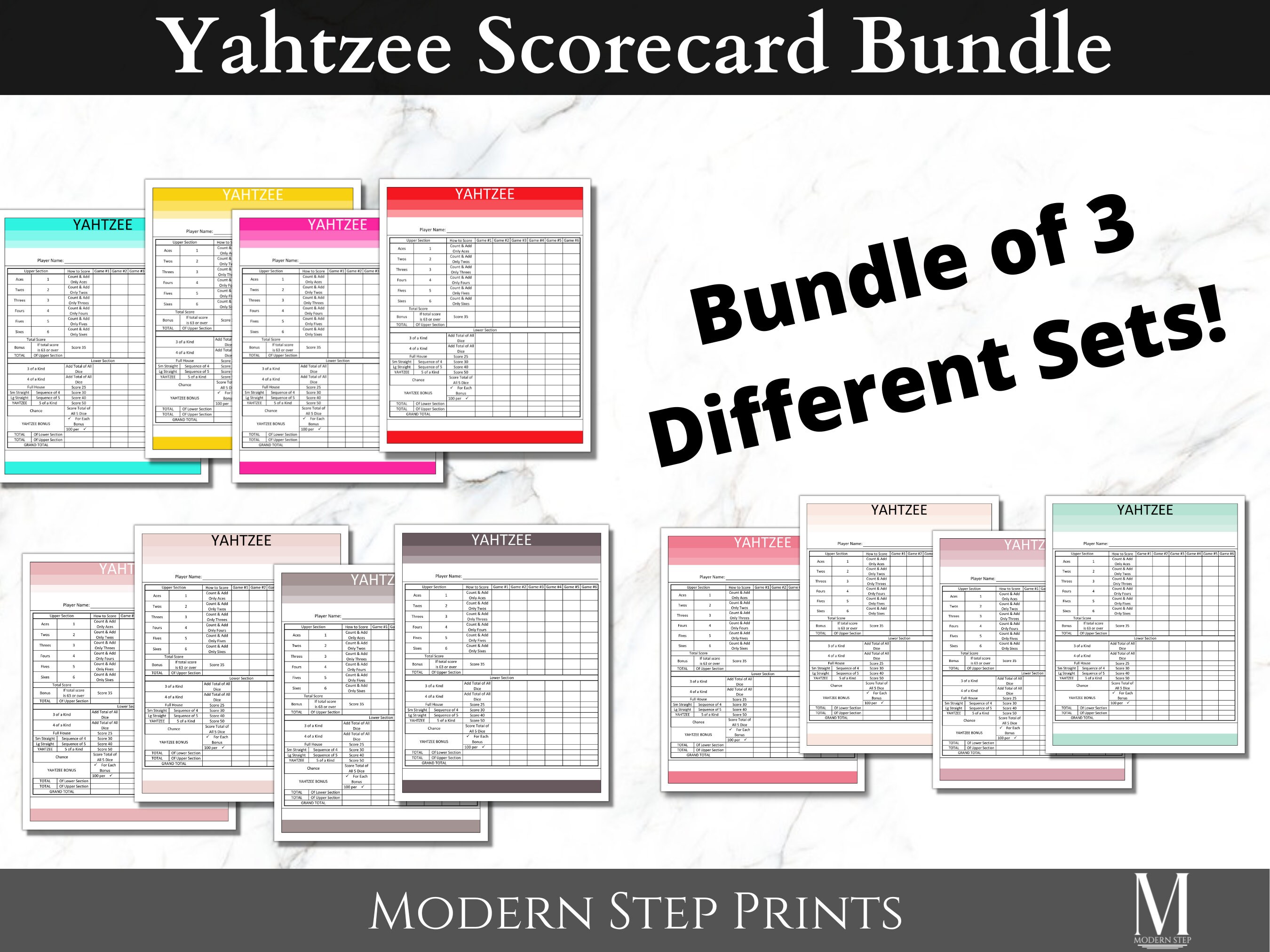 Yahtzee Score Card Bundle Set | Yahtzee Score Pad | Scoresheet | Fun ...