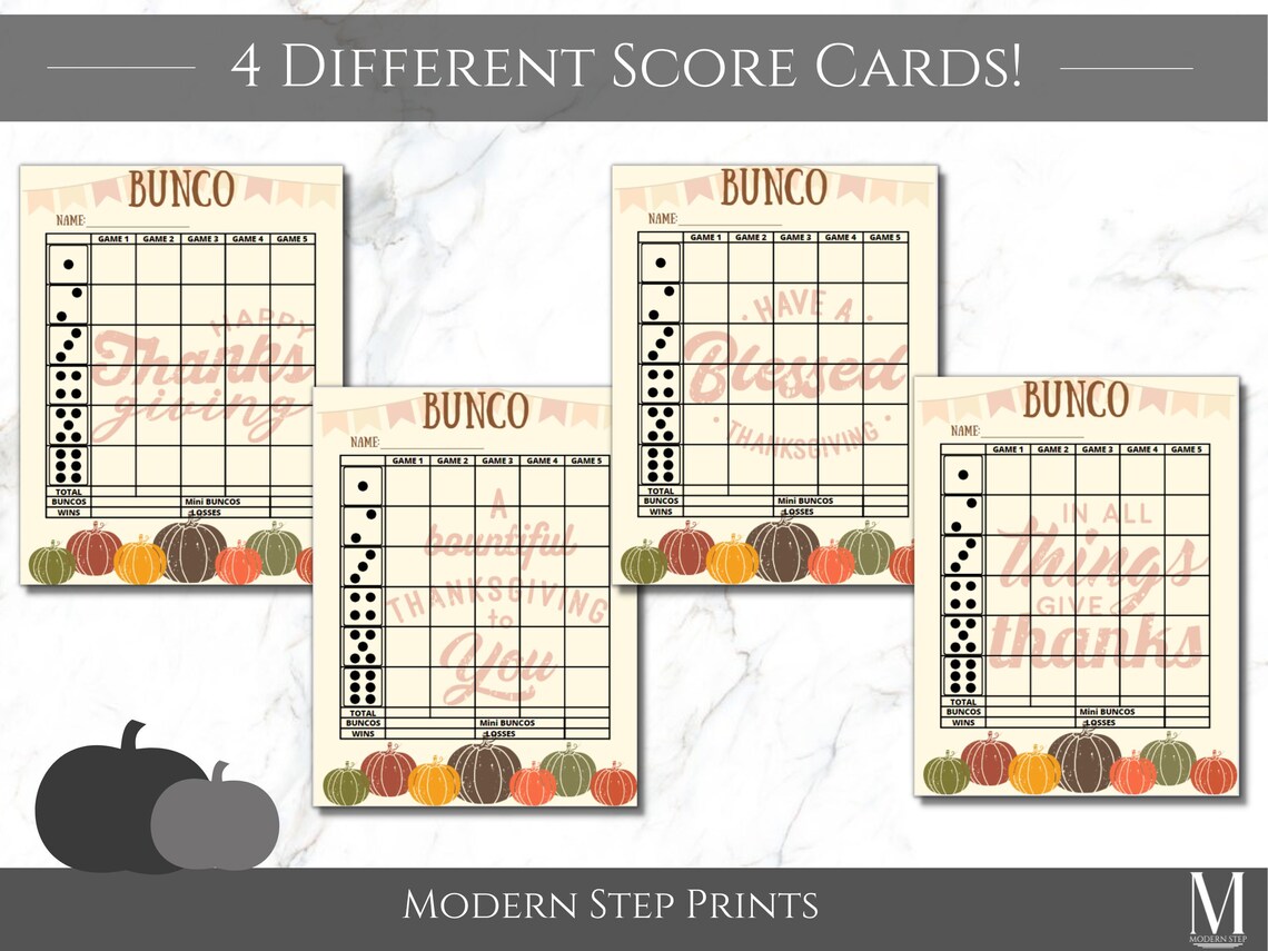 Printable Thanksgiving Bunco Game Card Bundle, Bunco Score Sheets ...