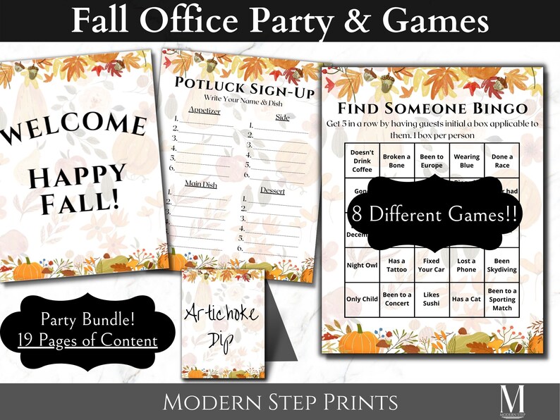 Office Party Package, Potluck Sign up Sheet, Work Games for Staff Happy ...