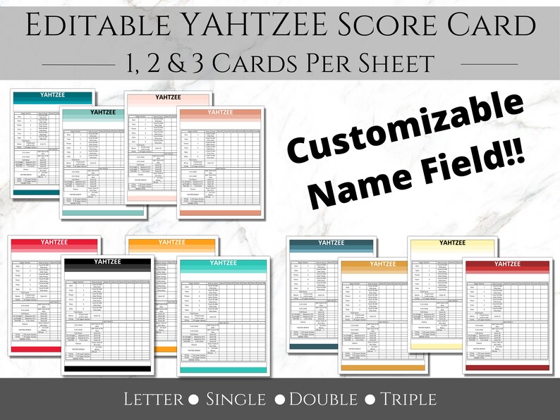 Editable Yahtzee Score Card Set Custom Yahtzee Score Pad - Etsy