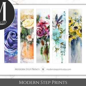 Printable Bookmark Watercolor Flower Set Printable Bookmarks Watercolor ...
