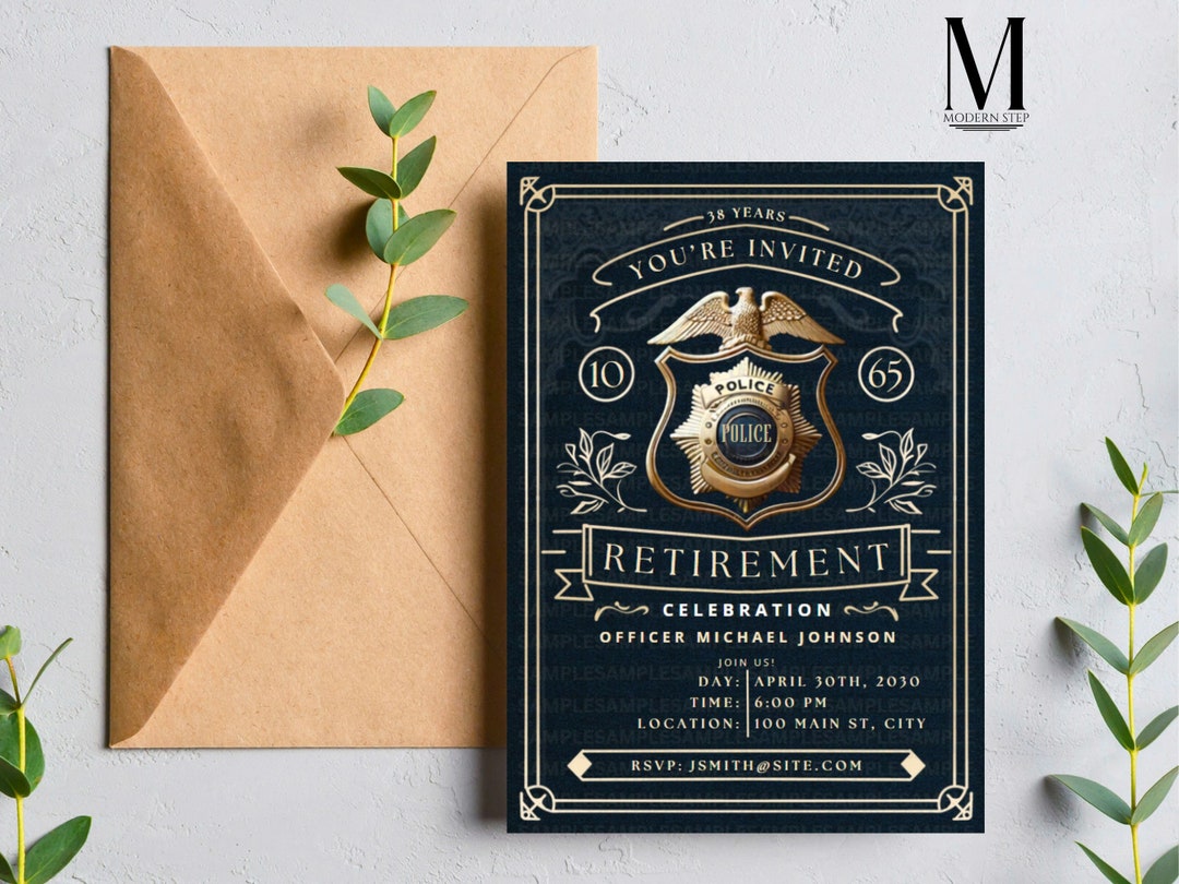 Police Retirement Invitation Police Officer Printable Template Navy ...