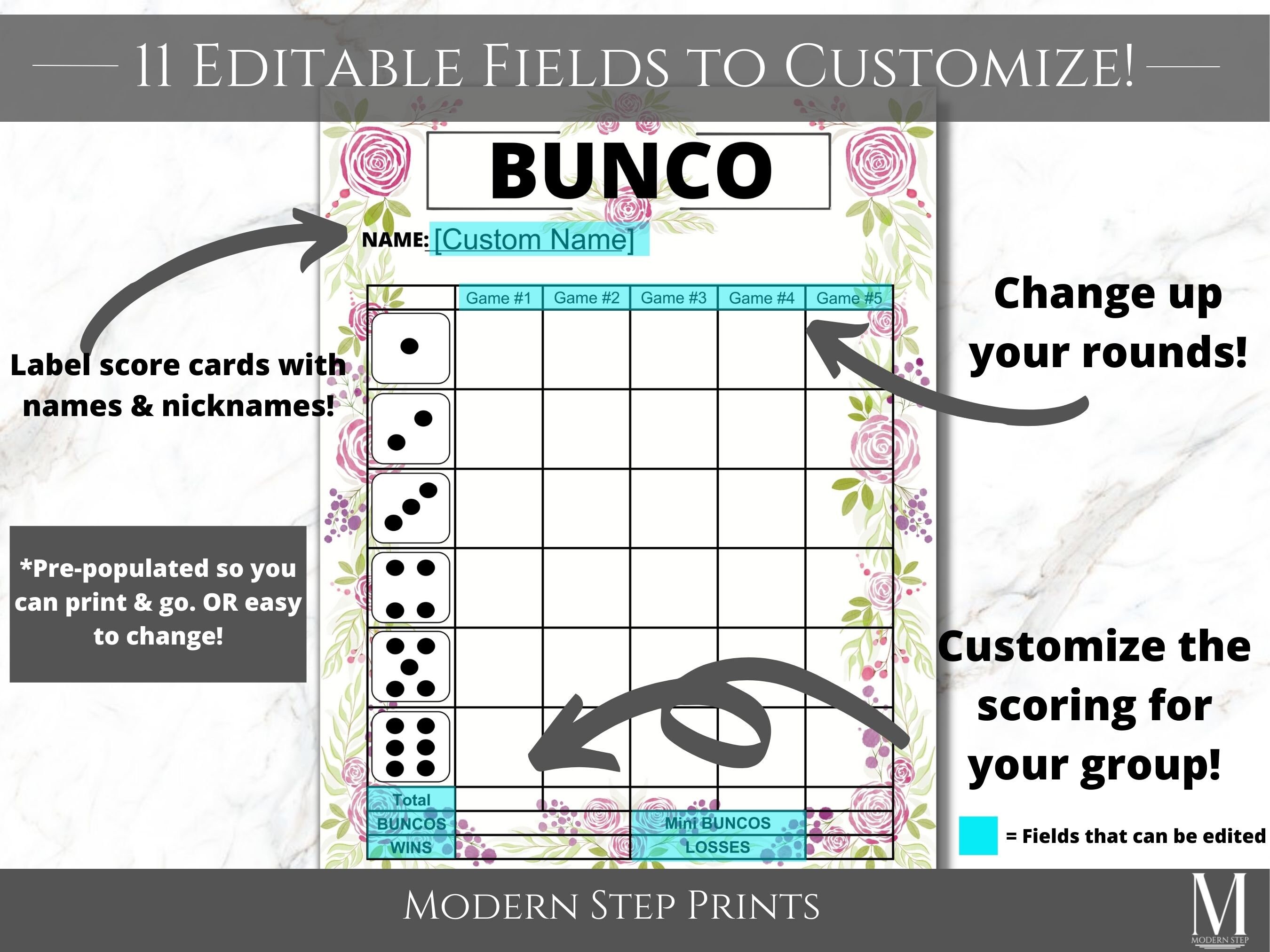 Editable Bunco Pink and Green Score Card, Editable Score Pad ...