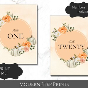 Printable Fall Table Numbers, Pumpkins & Orange Flowers, Autumn, Good ...