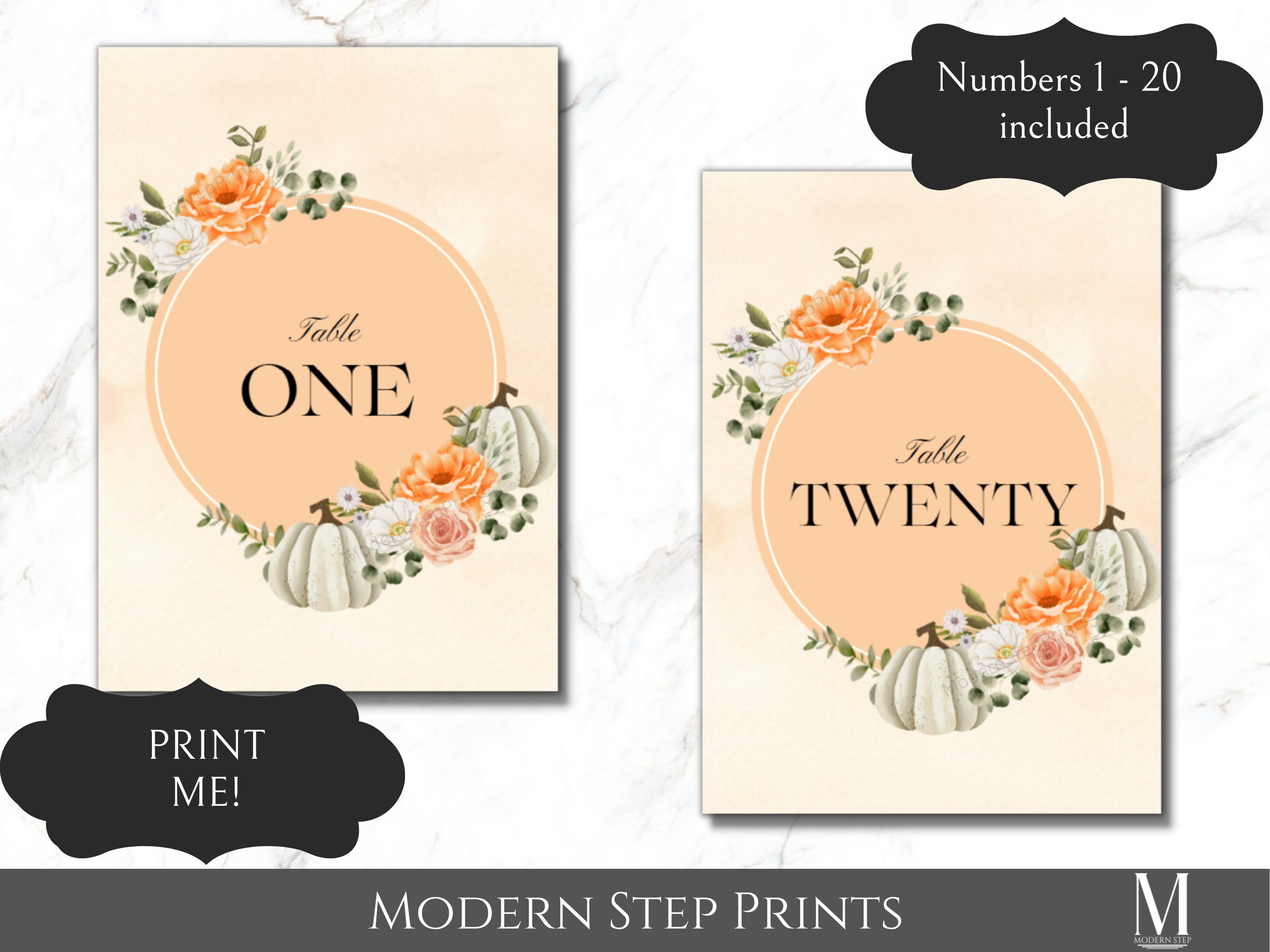 Printable Fall Table Numbers, Pumpkins & Orange Flowers, Autumn, Good ...