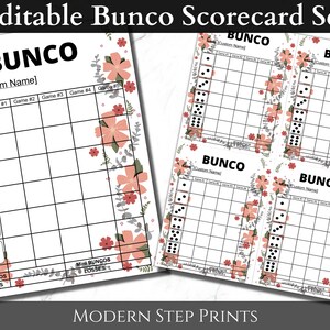 Editable Bunco Pink Flower Score Card Editable Score Pad - Etsy