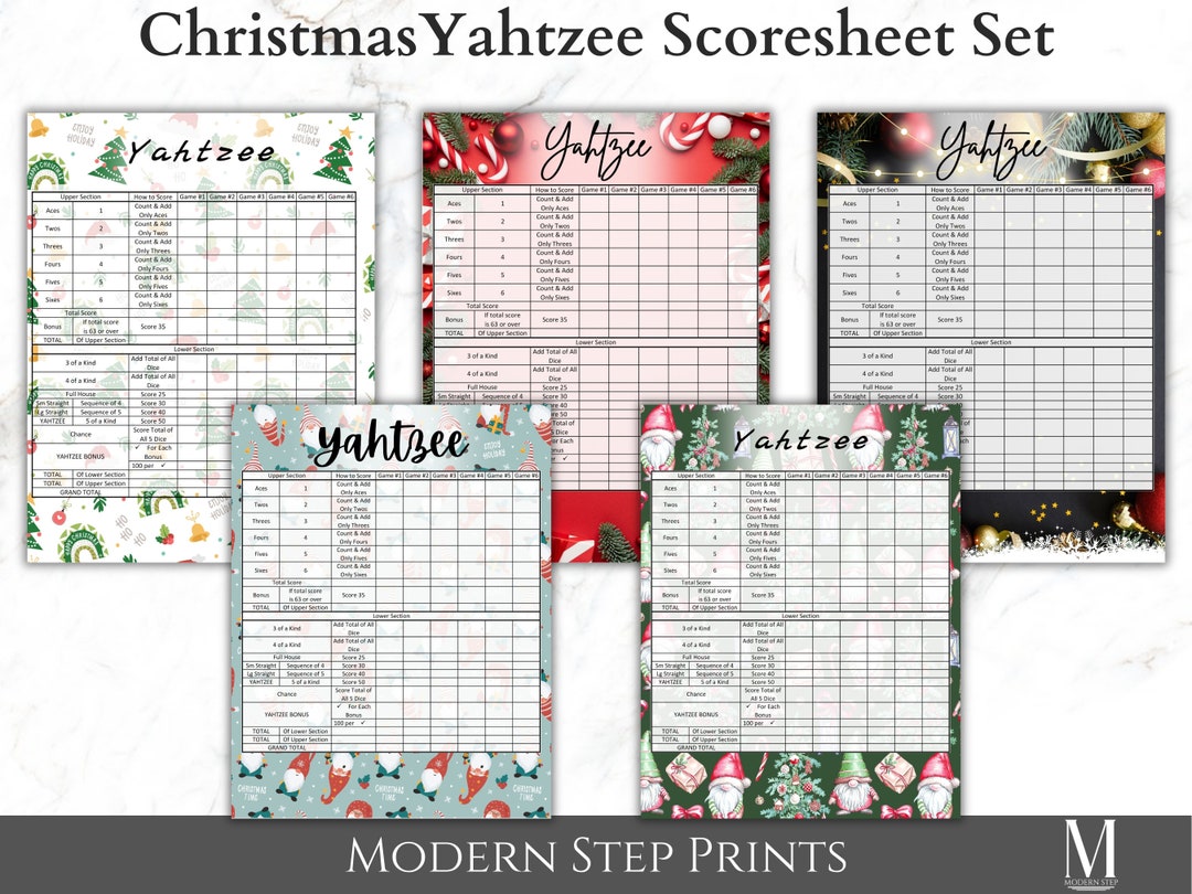 Christmas Yahtzee Score Card Set of 5 | Christmas, Gnomes, Wintertime ...