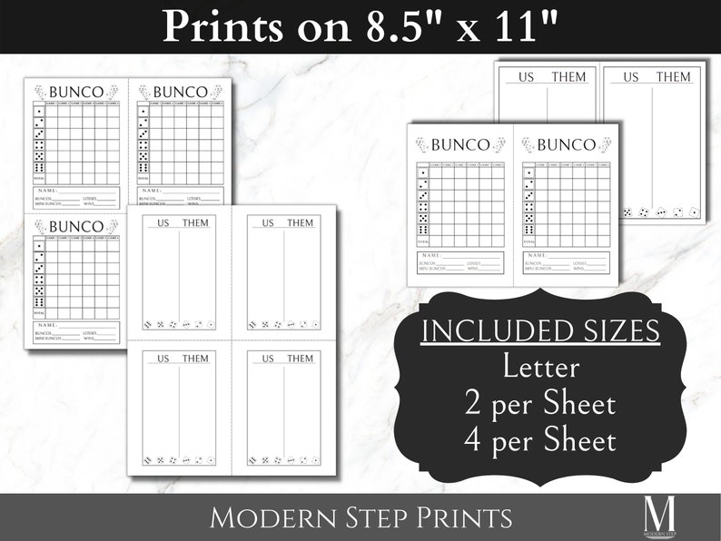 Bunco Printable, Scorecard, Tally Sheet, and Instructions Included ...