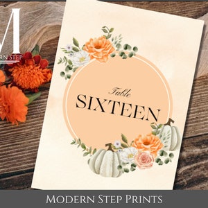 Printable Fall Table Numbers, Pumpkins & Orange Flowers, Autumn, Good ...