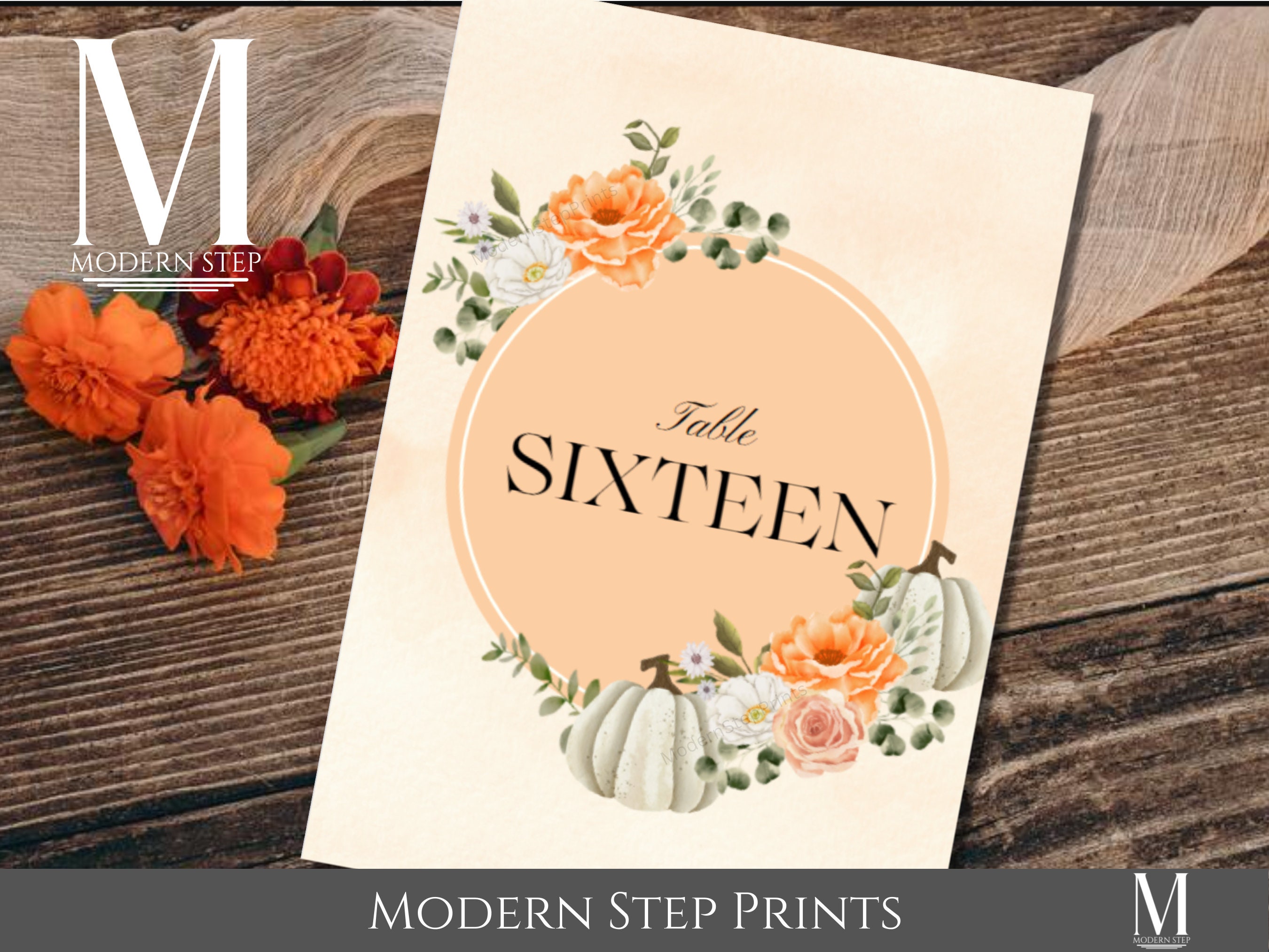 Printable Fall Table Numbers, Pumpkins & Orange Flowers, Autumn, Good ...