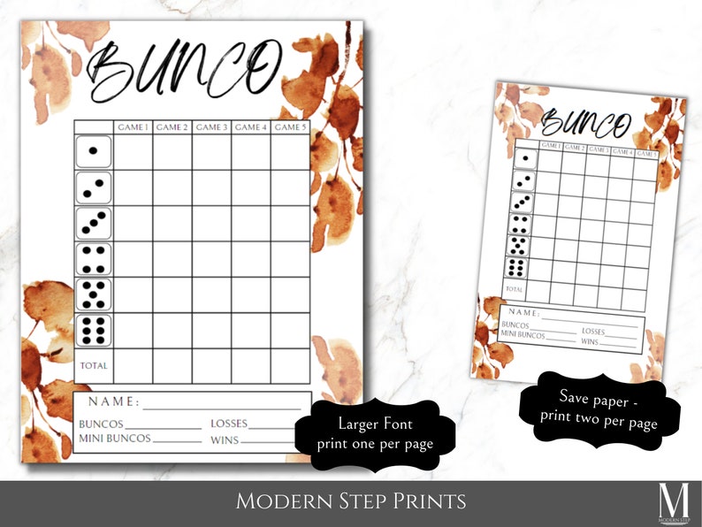 Printable Bunco Fall Package of Score Cards, Tally Sheets, Fall Table ...