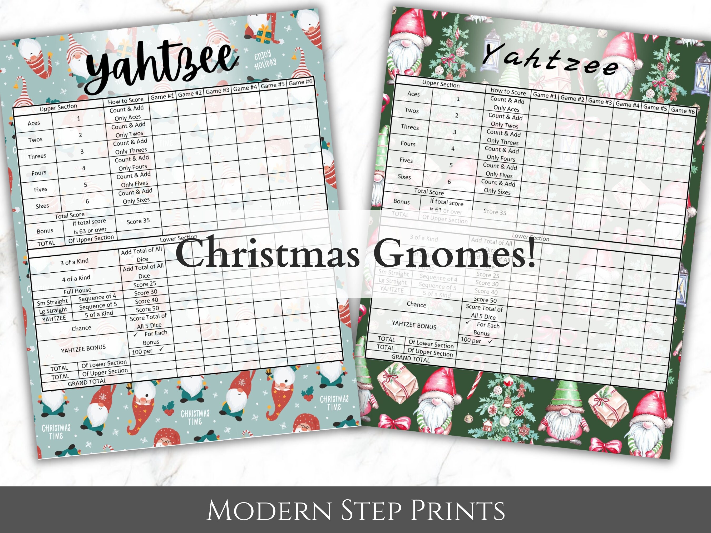 Christmas Yahtzee Score Card Set of 5 | Christmas, Gnomes, Wintertime ...
