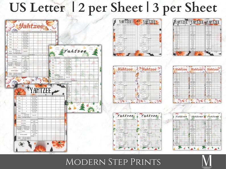 Holiday Yahtzee Score Card Set of 3 | Halloween, Thanksgiving ...