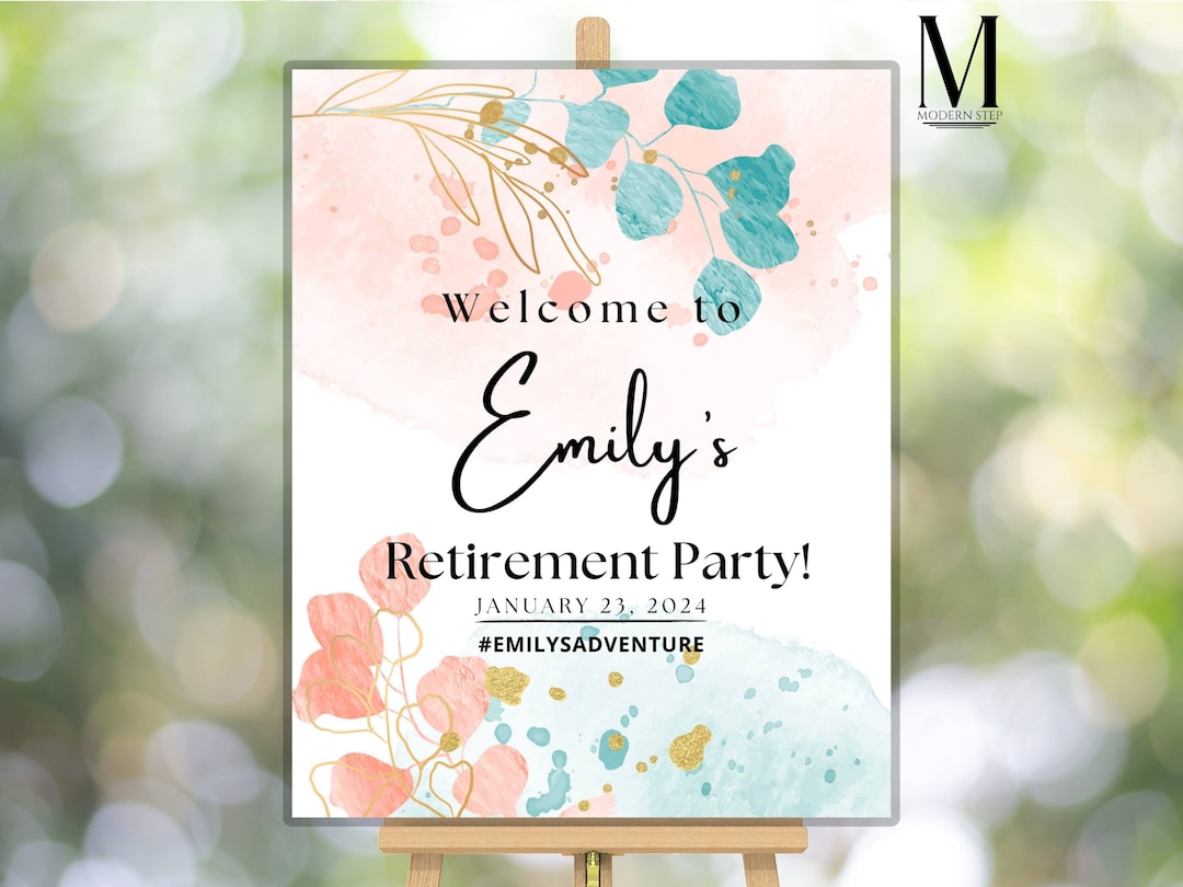 Retirement Party Welcome Sign, Printable, Flowers, Minimalist Party ...