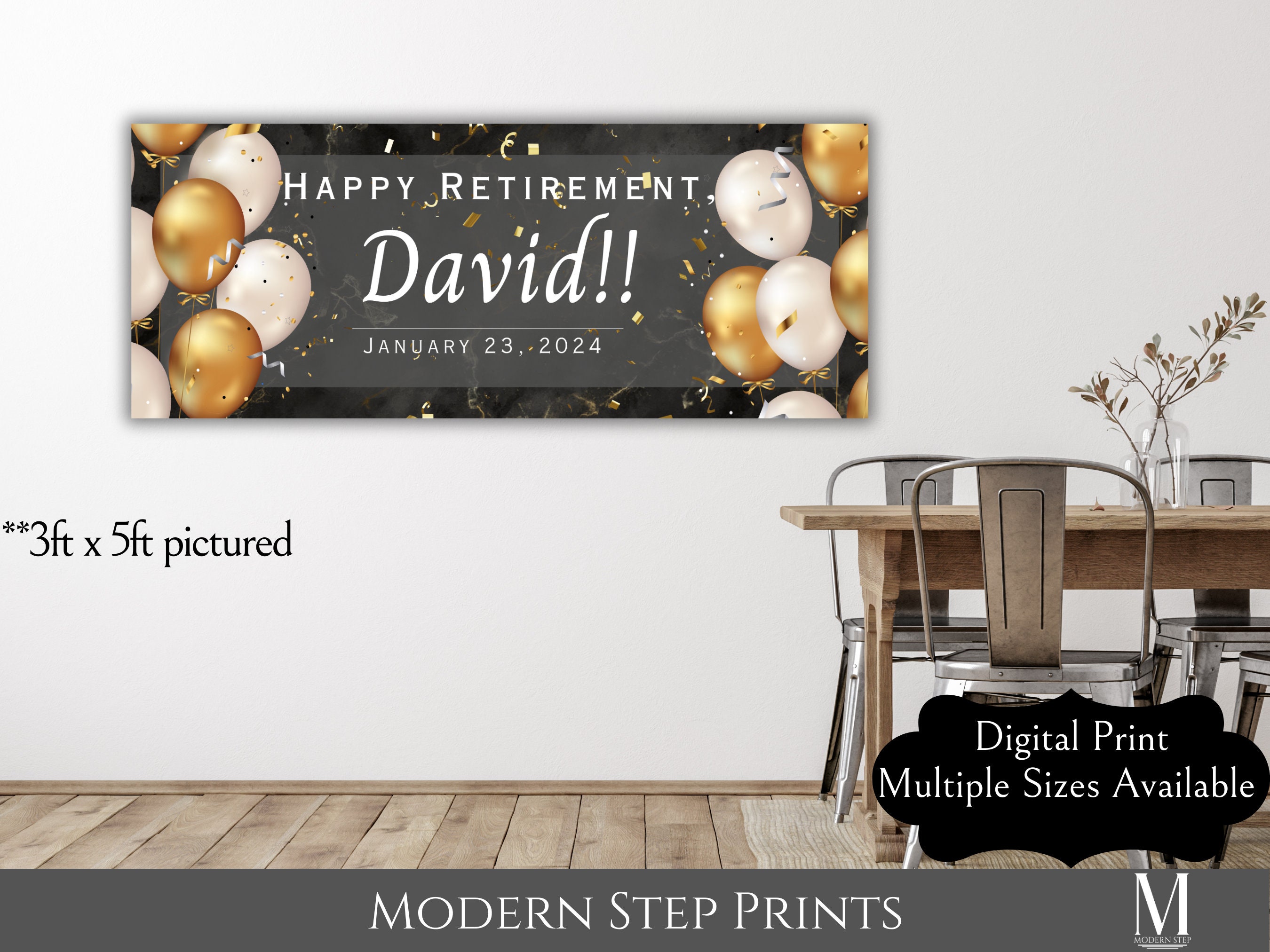 Retirement Banner, Digital, Large Banner 3ftx5ft, Retirement Sign ...