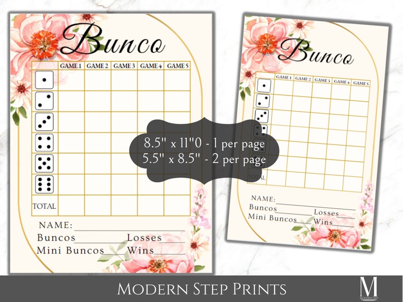 Printable Floral Bunco Score Card, Bridal Baby Shower, Valentine's, Tea ...
